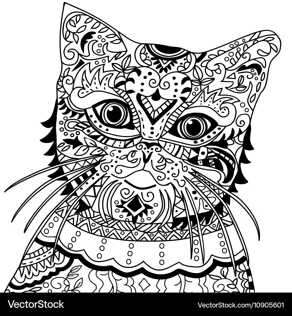 Cat head with vintage ornate Royalty Free Vector Image