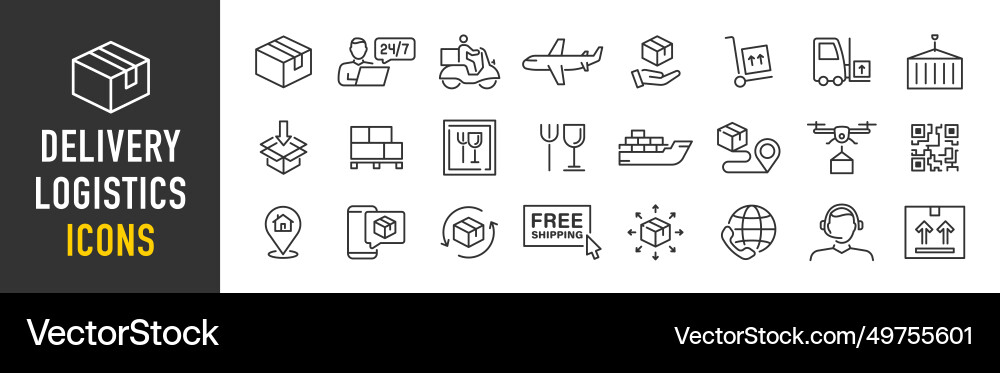 Delivery and logistics web icons in line style Vector Image