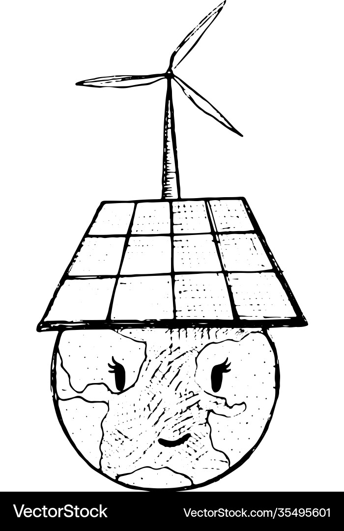 Doodle humour drawing with earth face and solar Vector Image