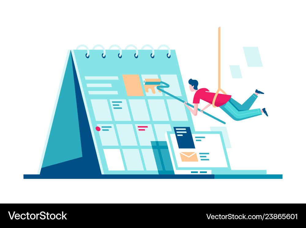 Flat calendar with task management and man Vector Image