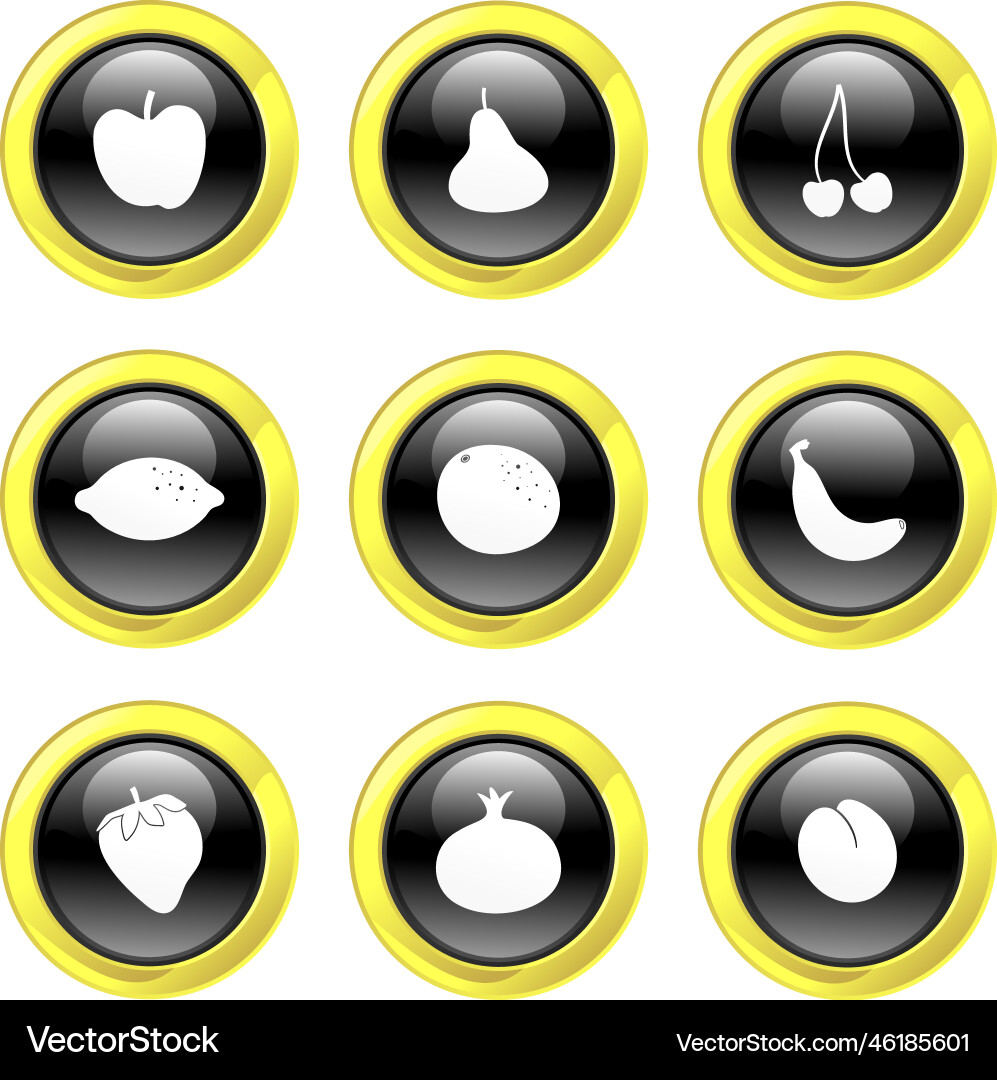 Free glassy black and gold fruit buttons Vector Image