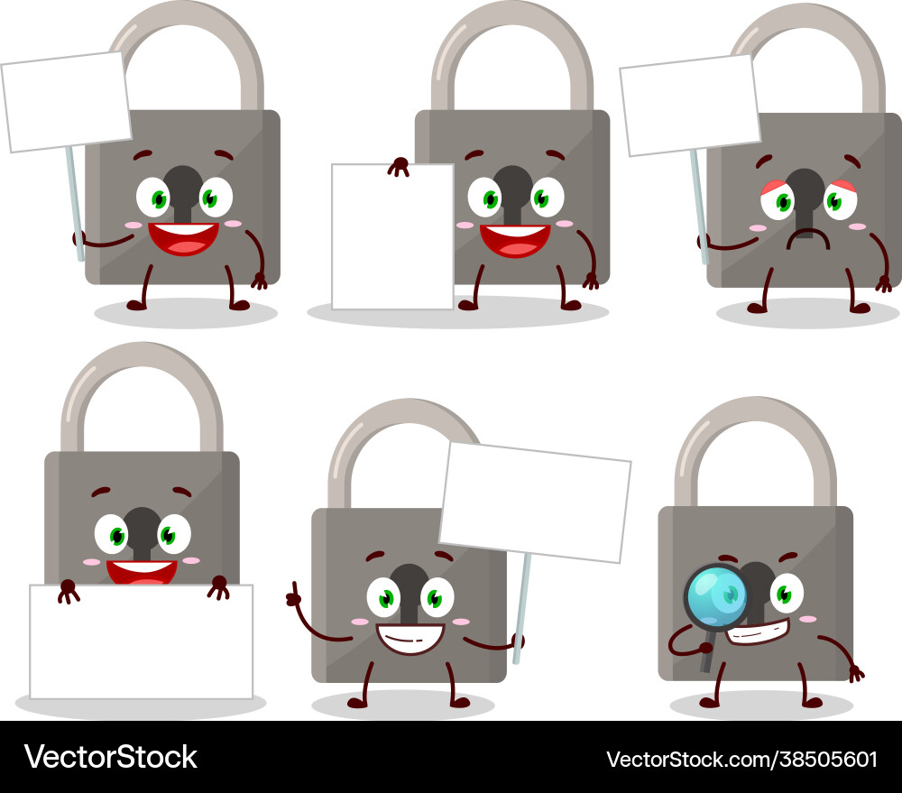 Lock cartoon in character bring information board Vector Image