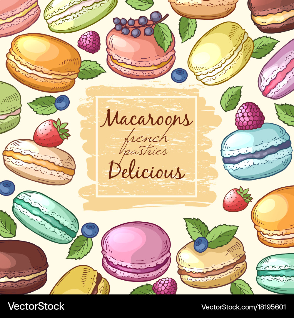 Poster with colored of macaroons Royalty Free Vector Image