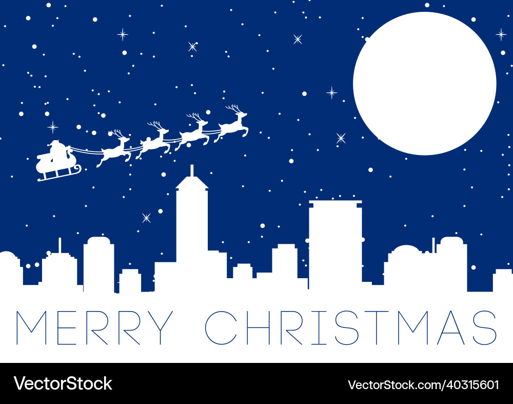 Santa fly over the skyscraper on xmas night Vector Image