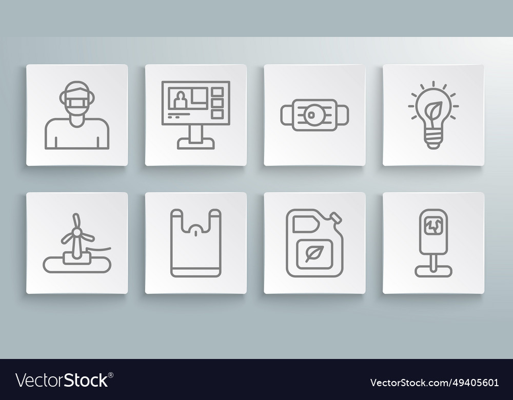Set line wind turbine television report plastic Vector Image