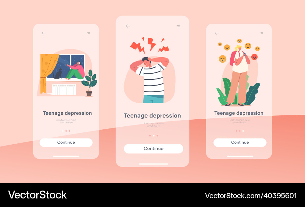 Teenage depression mobile app page onboard screen Vector Image