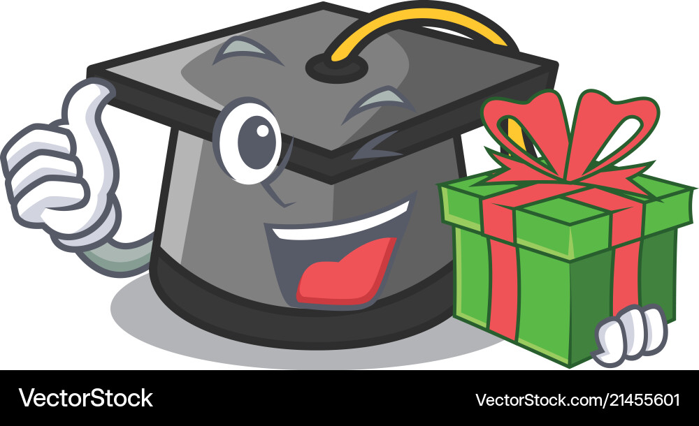 With gift graduation hat mascot cartoon Royalty Free Vector