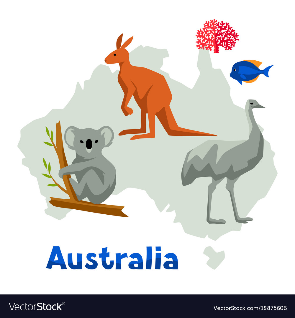 Australia map with wildlife Royalty Free Vector Image