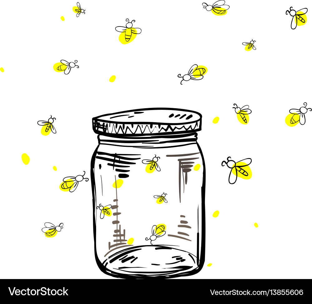 Fireflies flying around jar Royalty Free Vector Image
