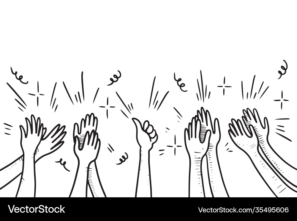 Hand drawn sketch style applause thumbs up Vector Image