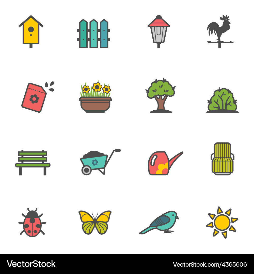 Icon set of garden tools and accessories Vector Image
