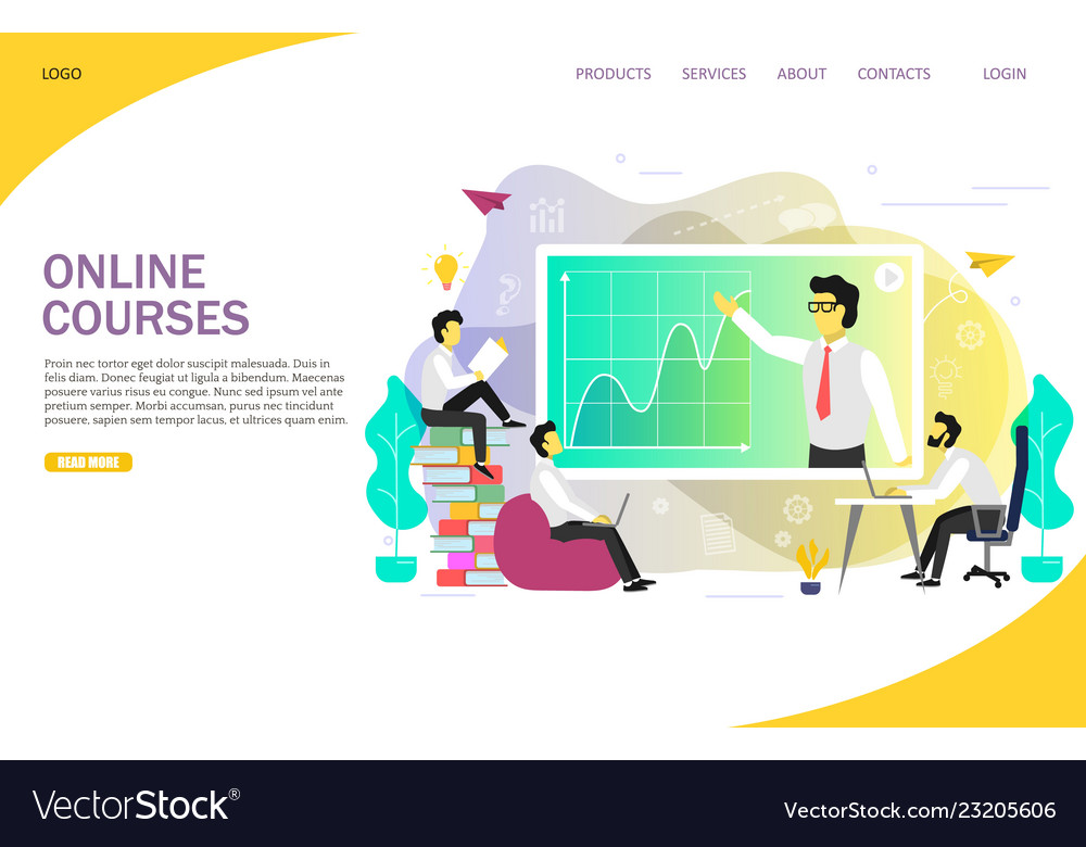 Online courses landing page website Royalty Free Vector