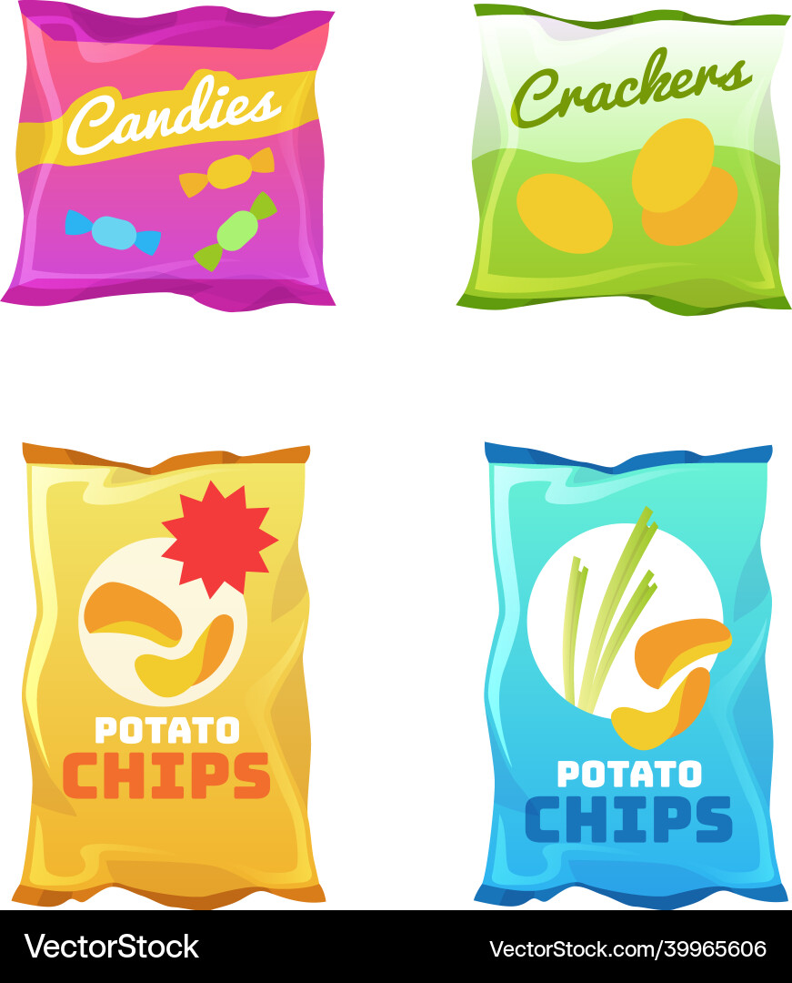 Products vending snack plastic package fast food Vector Image