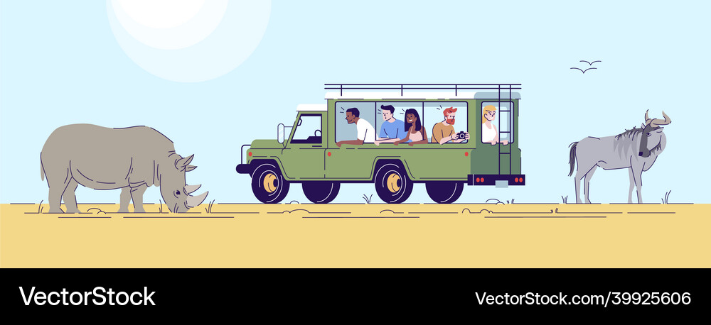 Safari expedition flat doodle people observing Vector Image
