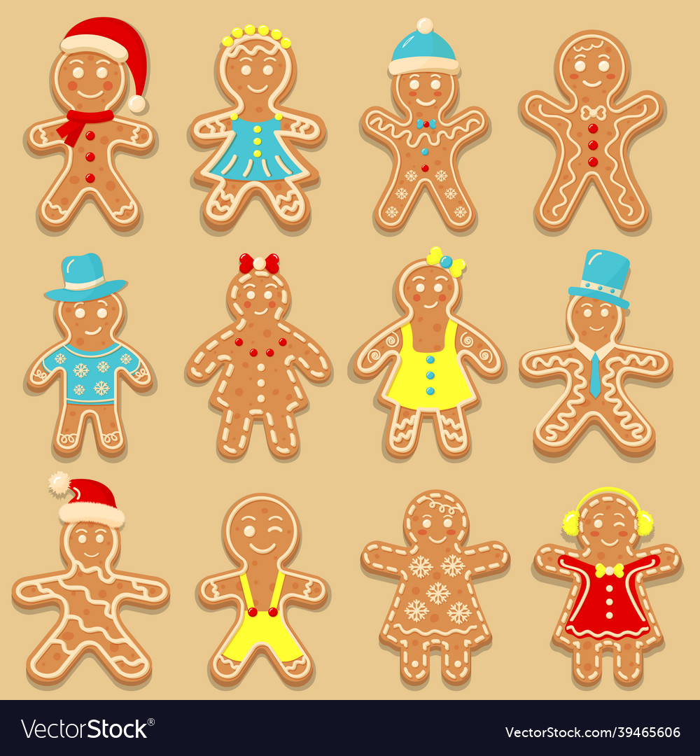 Set of gingerbread men cookies for christmas Vector Image