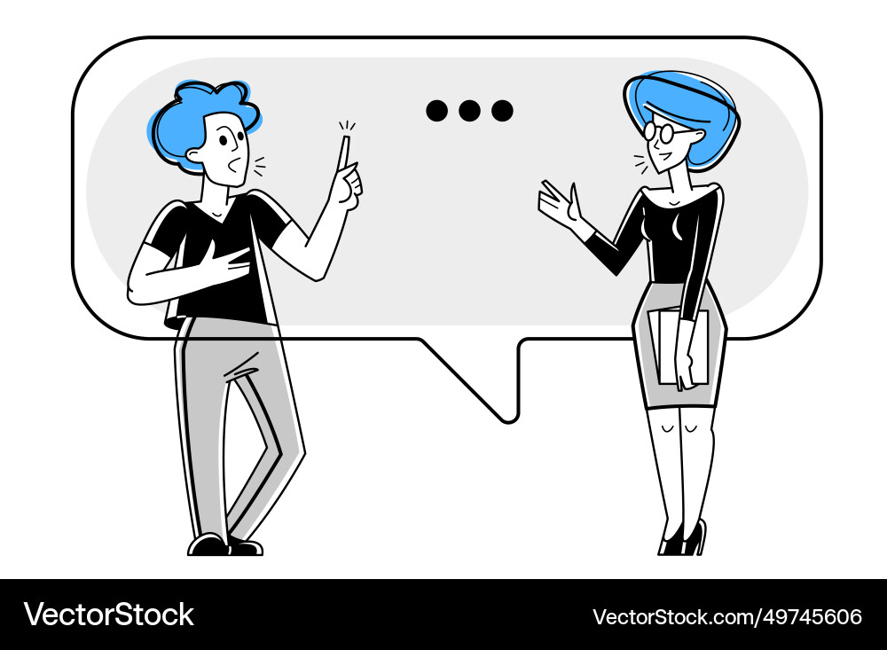 Young man and woman having a dialog about work Vector Image