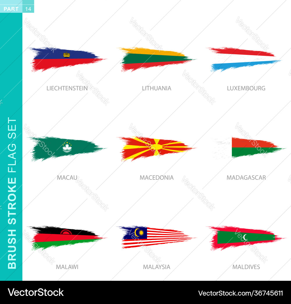 Brush stroke flag set nine grunge flag Royalty Free Vector