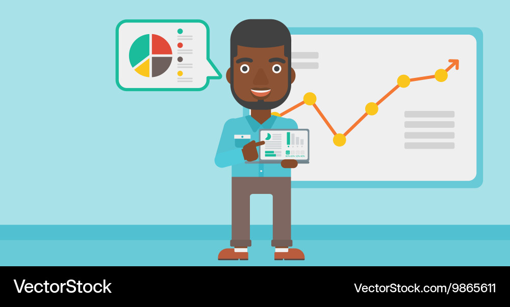 Businessman presenting report on a laptop Vector Image