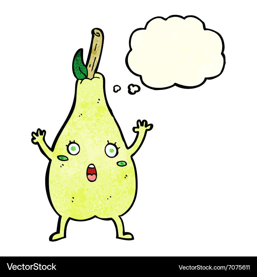 Cartoon frightened pear with thought bubble Vector Image