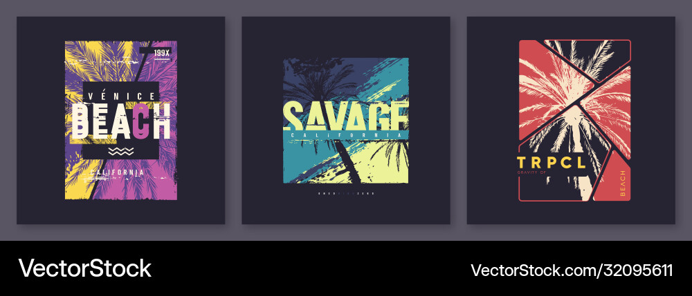 Collection three graphic t-shirt designs Vector Image