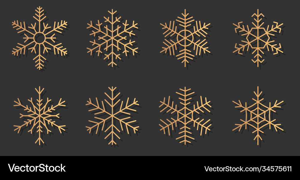 Golden snowflakes gradient winter snow set Vector Image