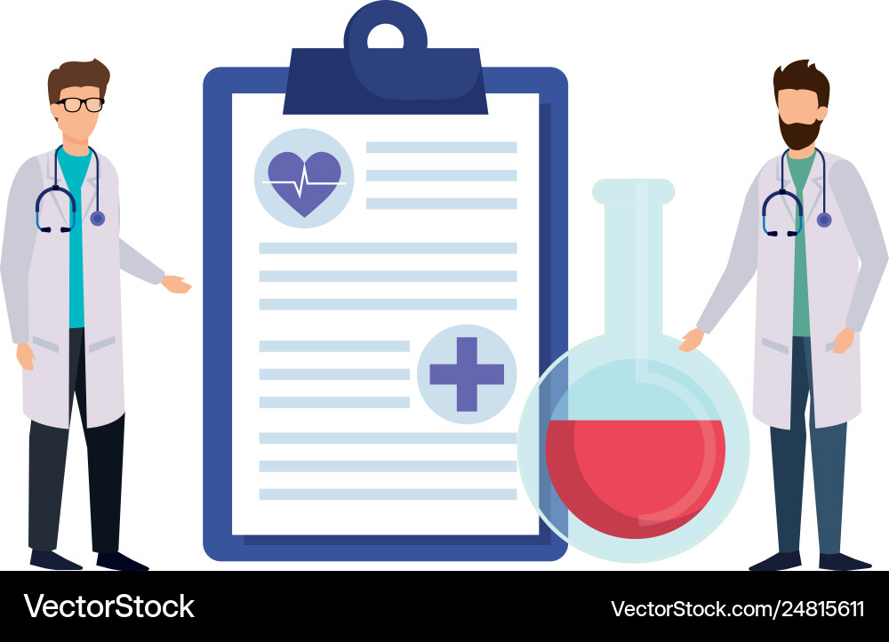 Professionals doctors with medical order Vector Image