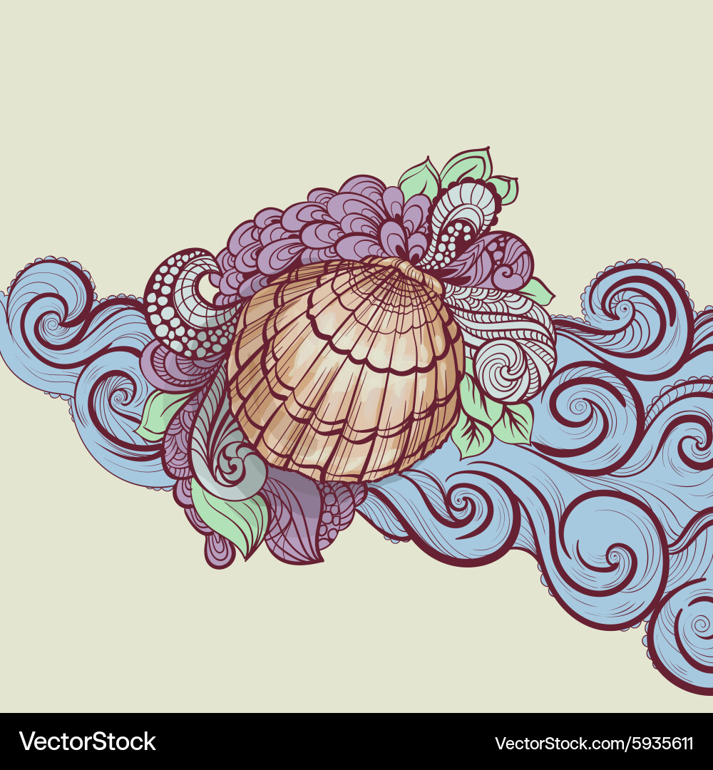 Seashell in waves Royalty Free Vector Image - VectorStock