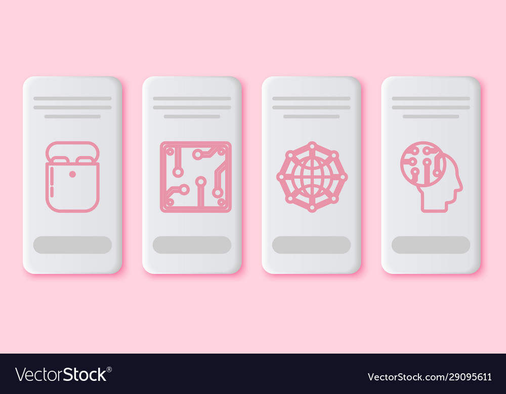 Set line air headphones in box processor global Vector Image Set line air headphones in box processor global Vector Image