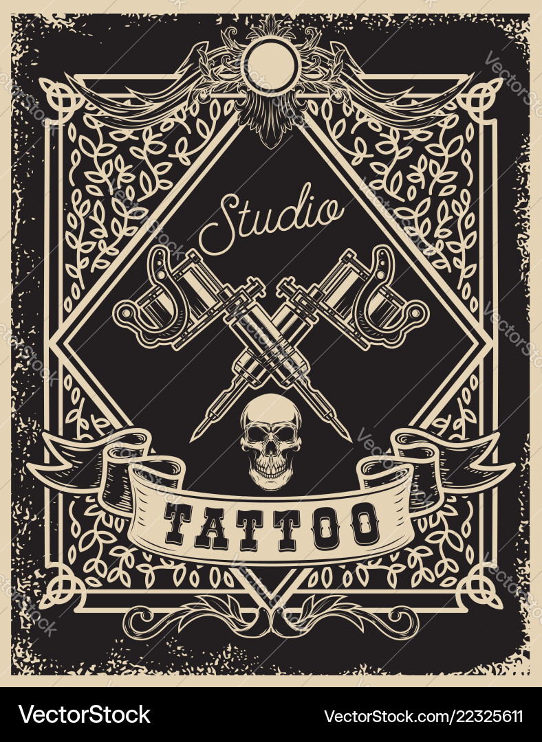 Tattoo studio poster template crossed tattoo Vector Image