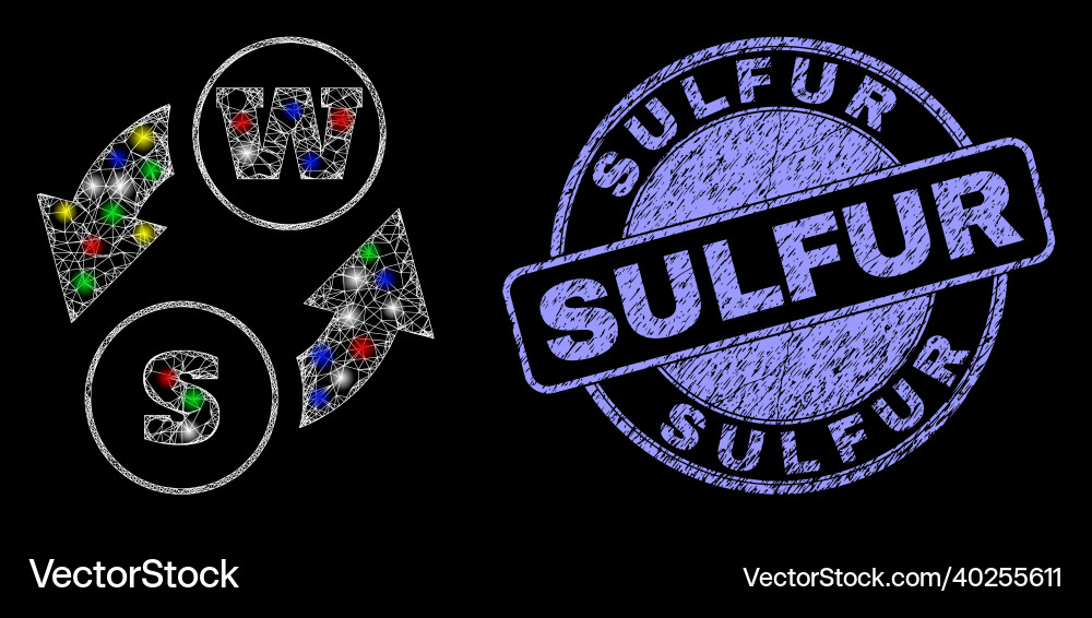 Textured sulfur badge and illuminated network Vector Image
