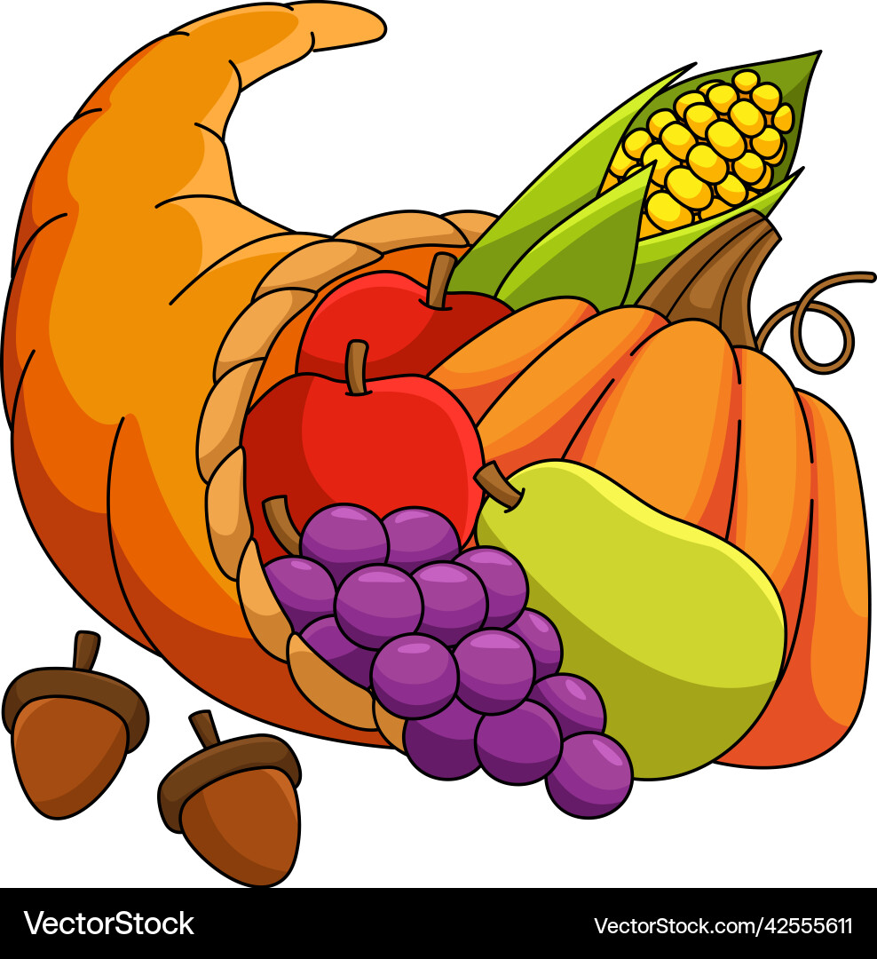 Thanksgiving cornucopia cartoon colored clipart Vector Image