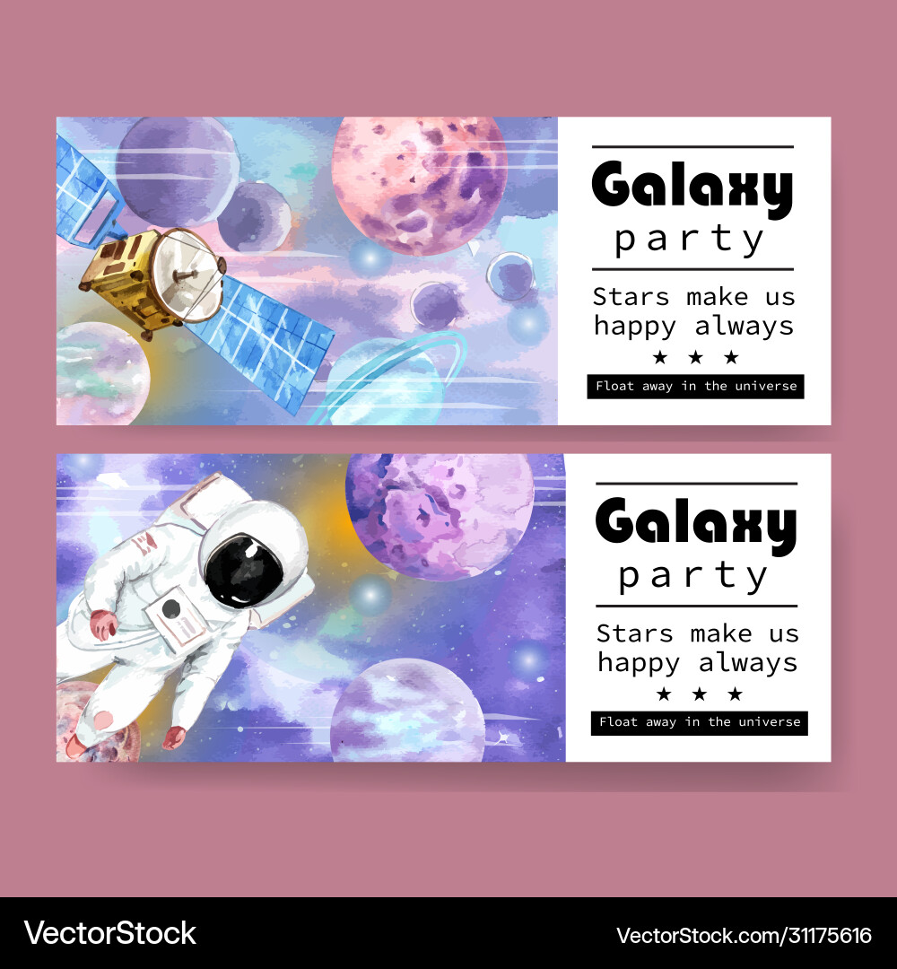 Galaxy banner design with satellite astronaut Vector Image