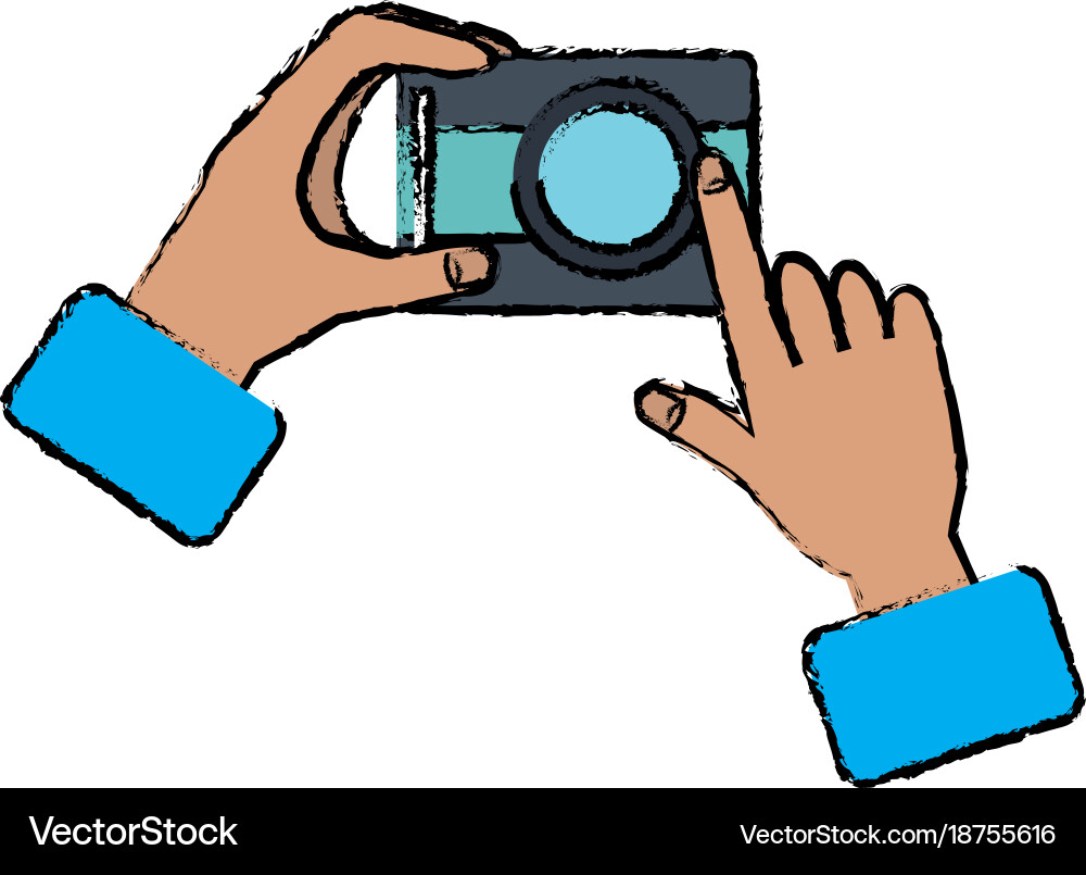 Hands with photographic camera isolated icon Vector Image