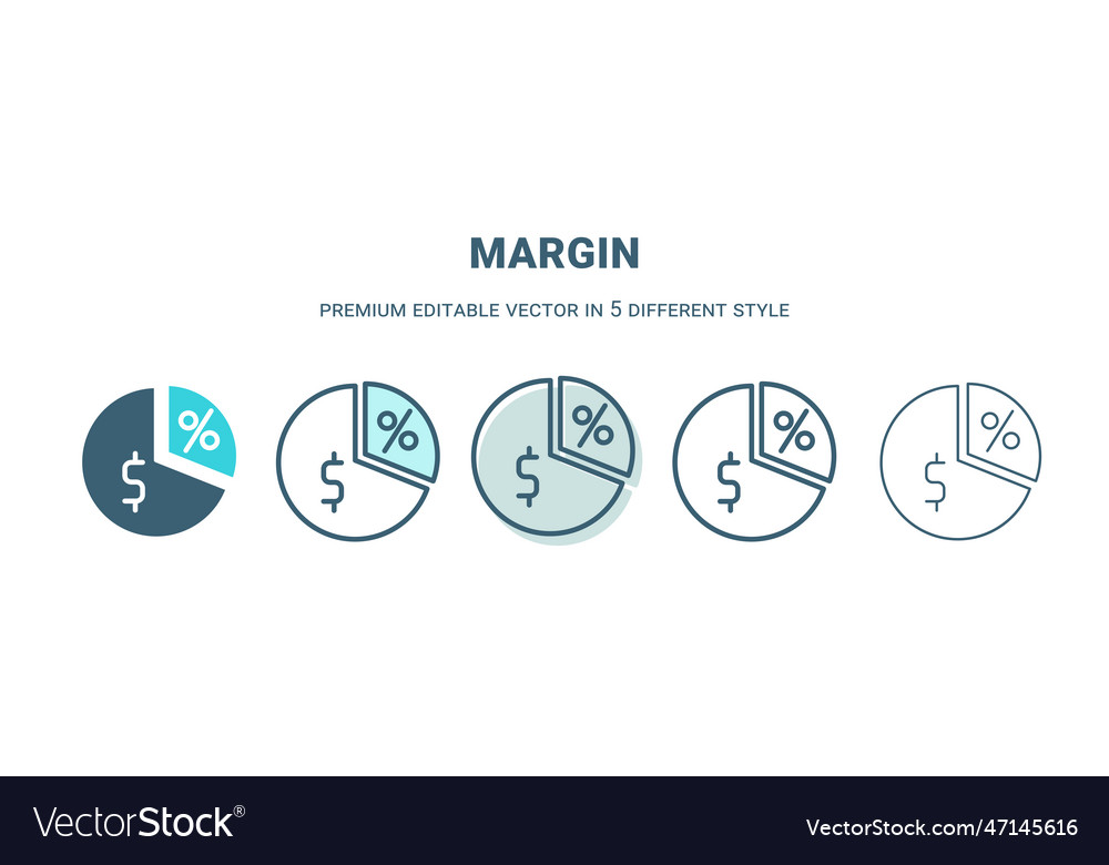 Margin icon in 5 different style outline filled Vector Image