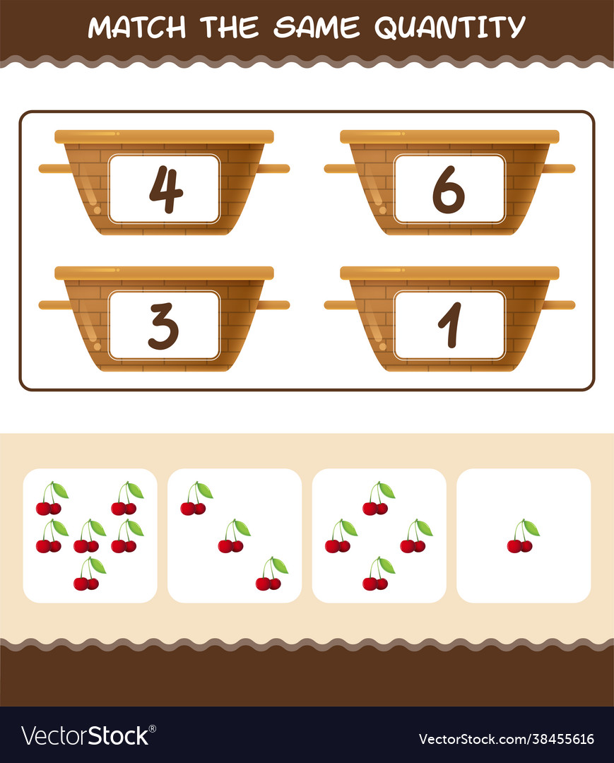 Match same quantity cherry counting game Vector Image