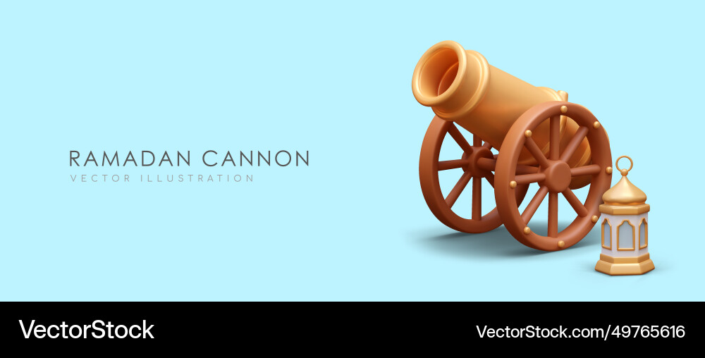 Poster with realistic cannon on blue background Vector Image