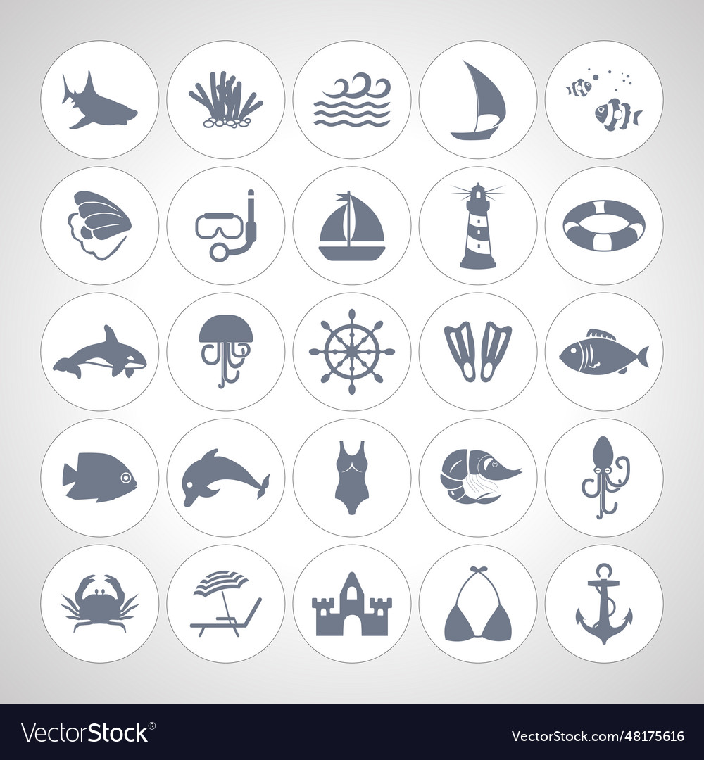 Sea animals beach icon set with fish icon Vector Image