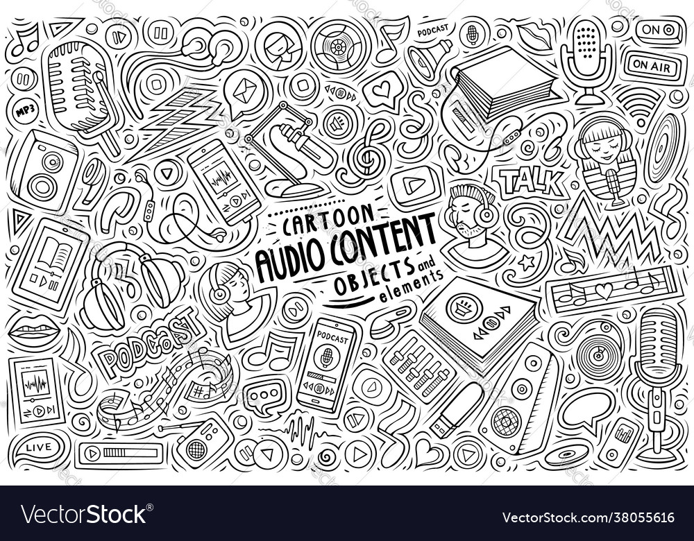 Set audio content theme objects Royalty Free Vector Image