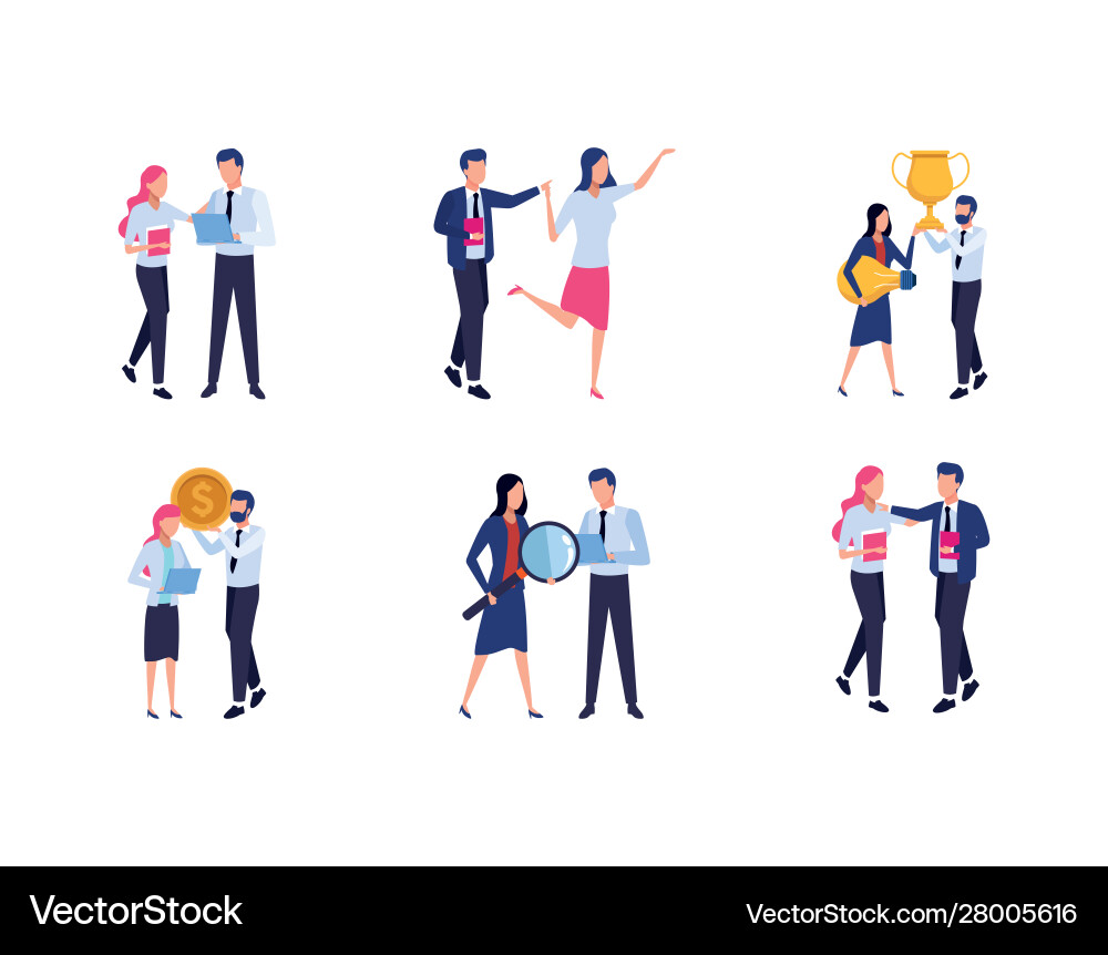 Teamwork business people icons set Royalty Free Vector Image