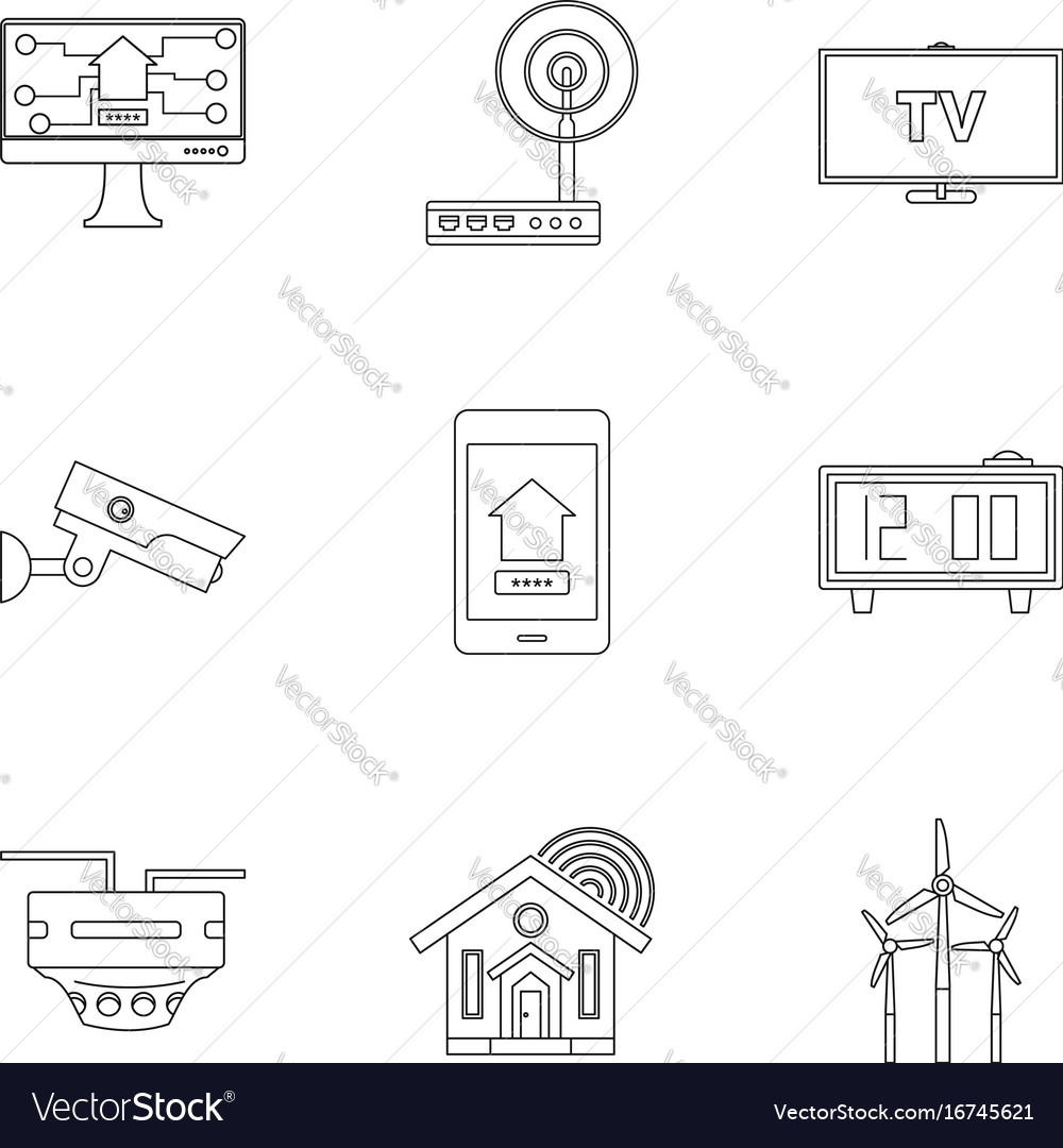 Automation technology icon set outline style Vector Image