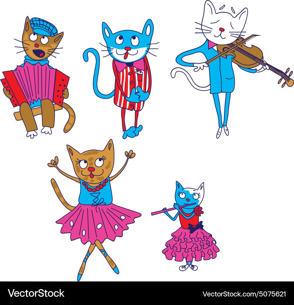 Cartoon multicolored singing cats isolate Vector Image