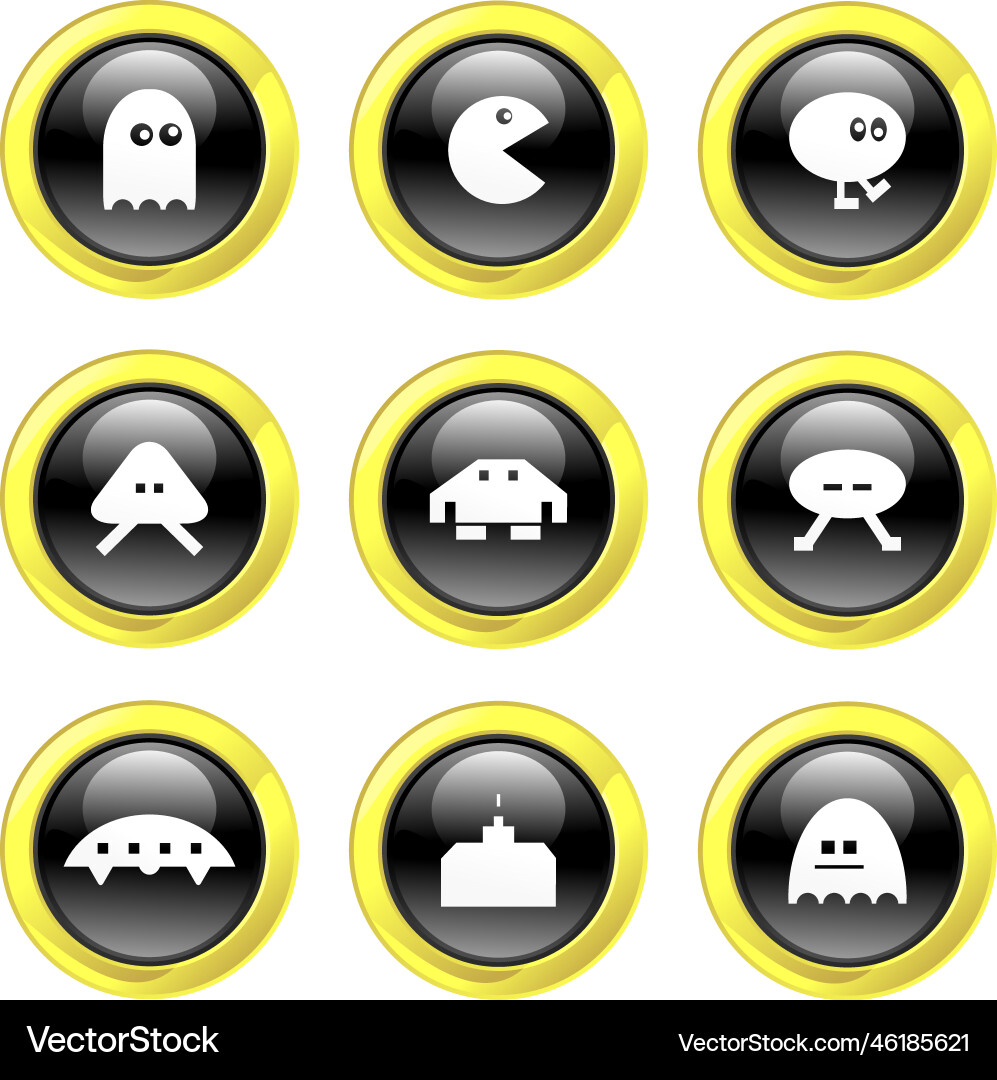 Glassy black and gold retro gaming buttons Vector Image