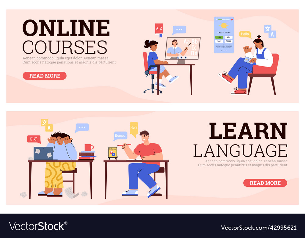 Set of website banners about online language Vector Image
