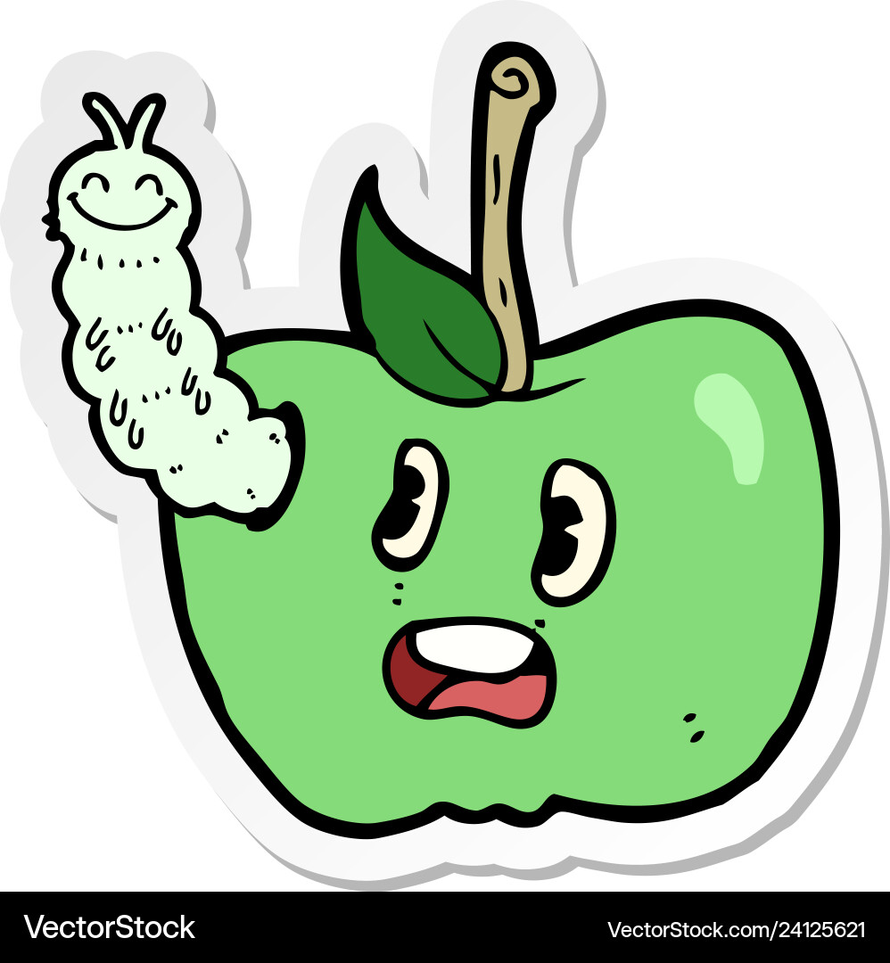 Sticker of a cartoon apple with bug Royalty Free Vector