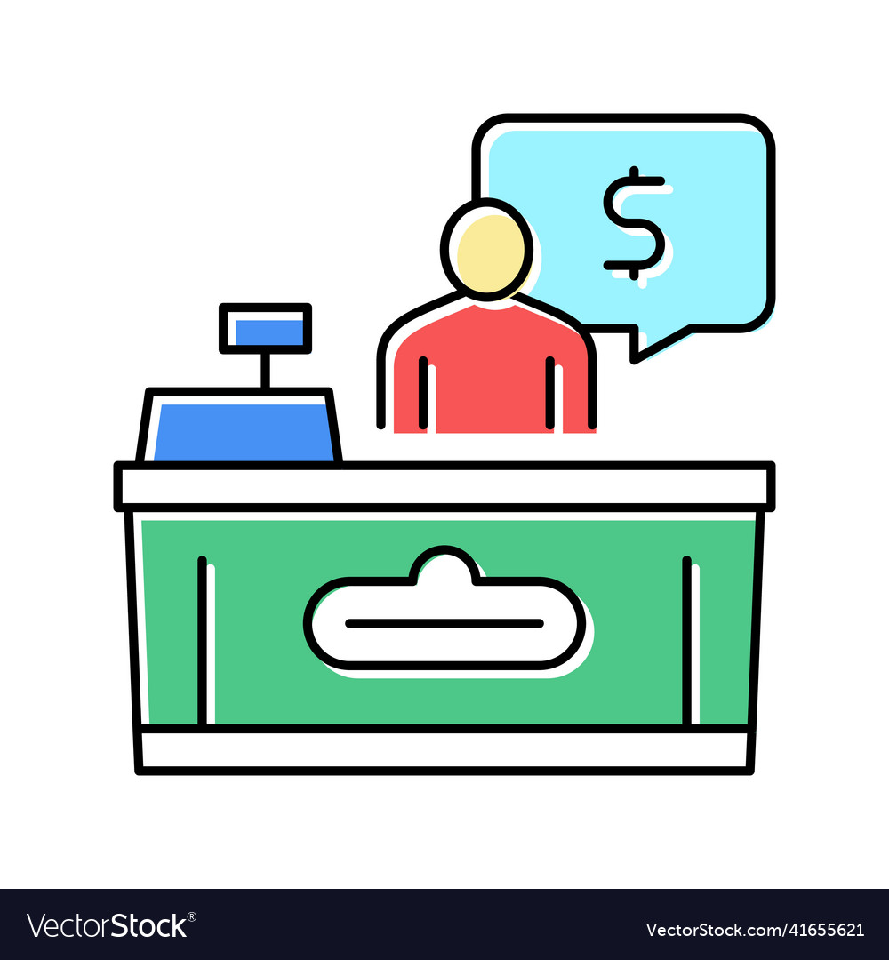 Supermarket cashier color icon flat Royalty Free Vector
