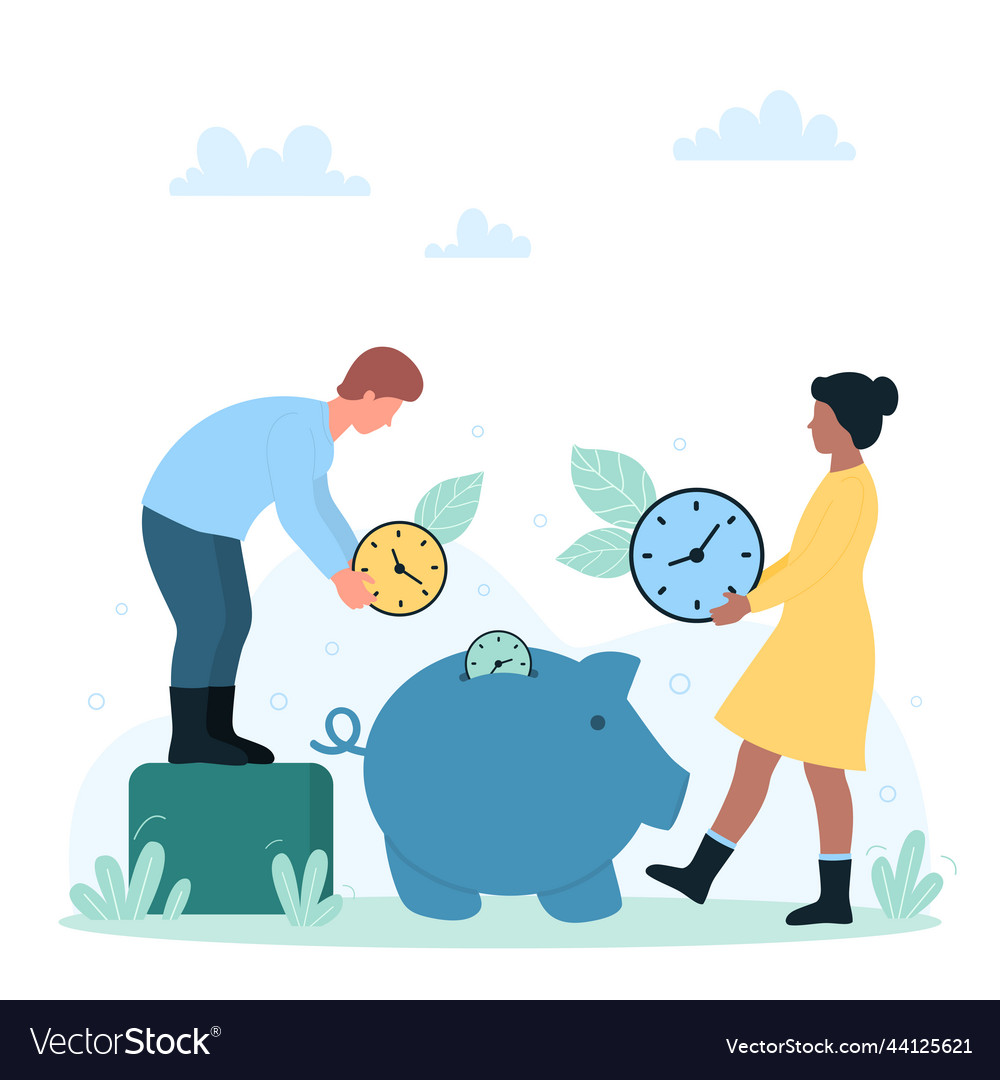 Time saving and control rich tiny people throw Vector Image