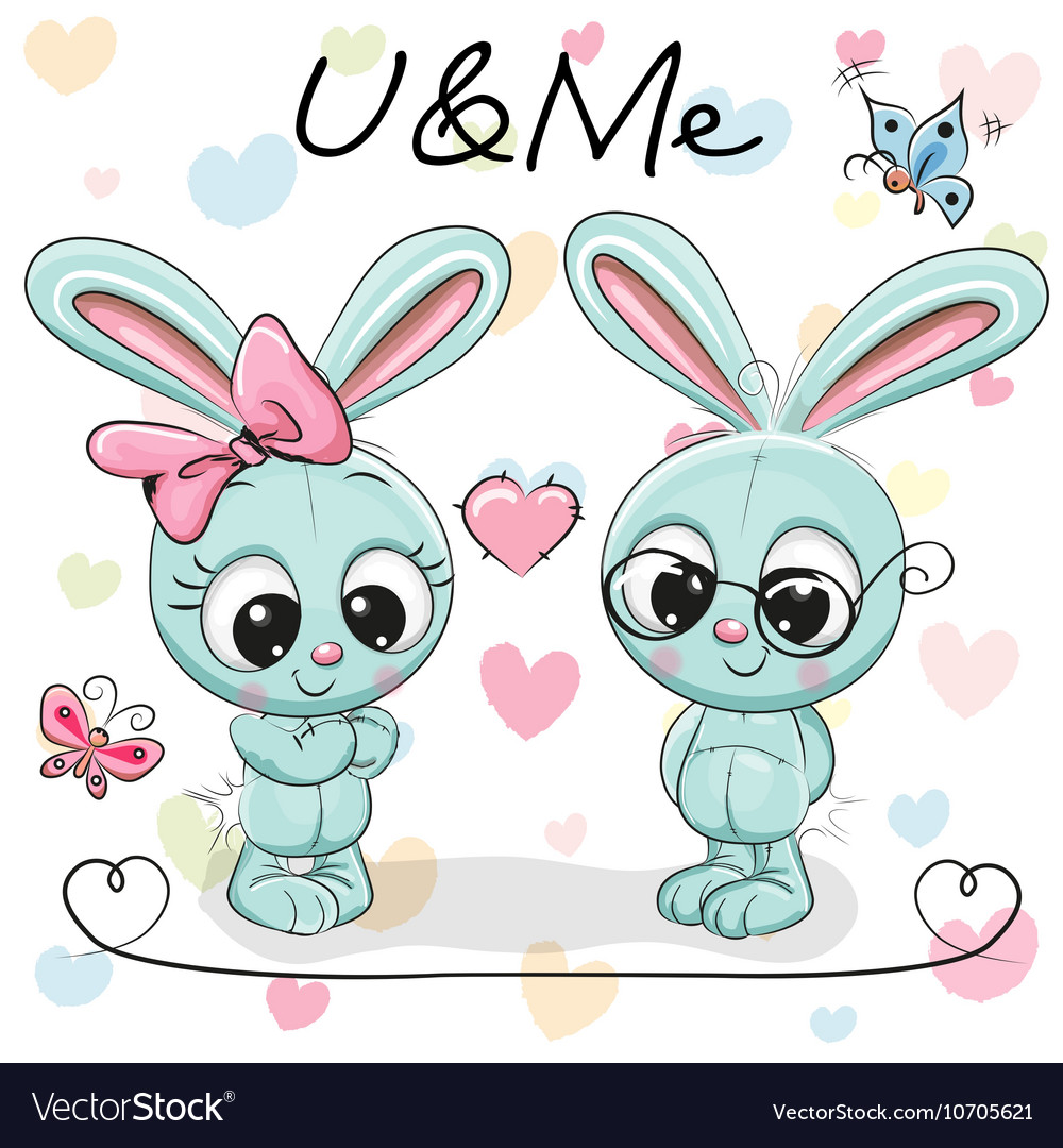 Two cute rabbits Royalty Free Vector Image - VectorStock