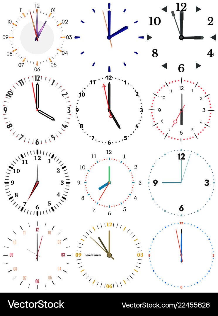 A set of different mechanical clocks Royalty Free Vector