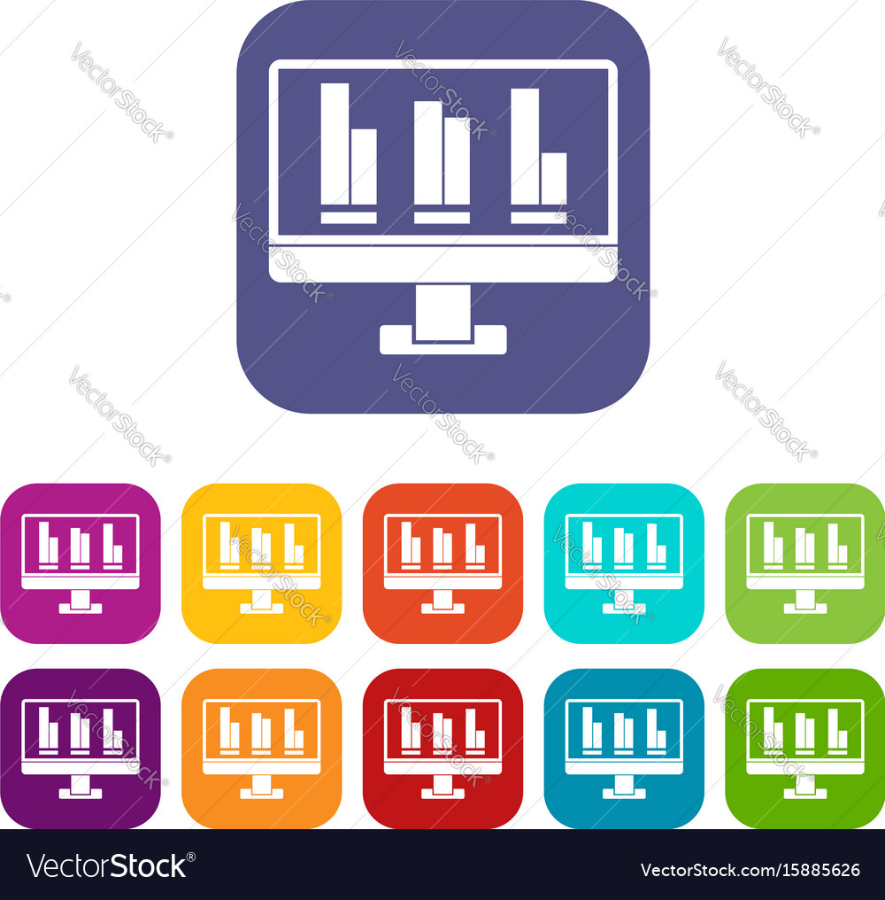Business graph at computer screen icons set flat Vector Image