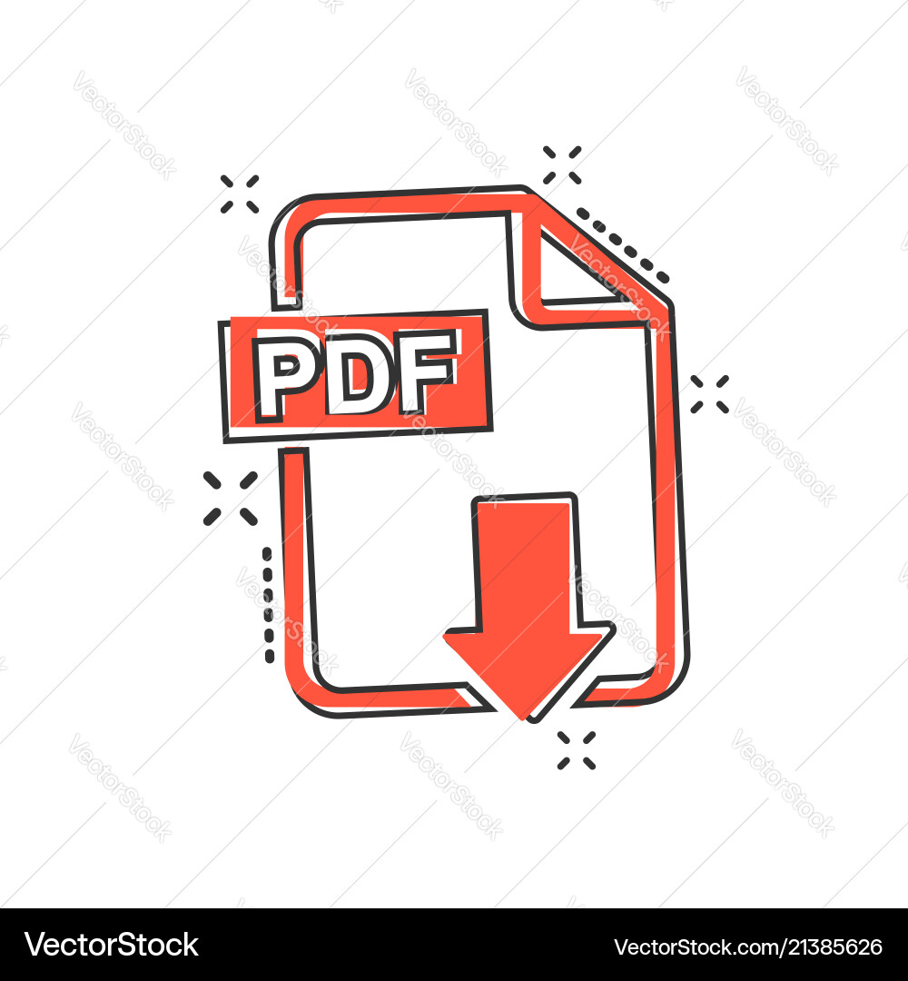 Cartoon pdf download icon in comic style Vector Image